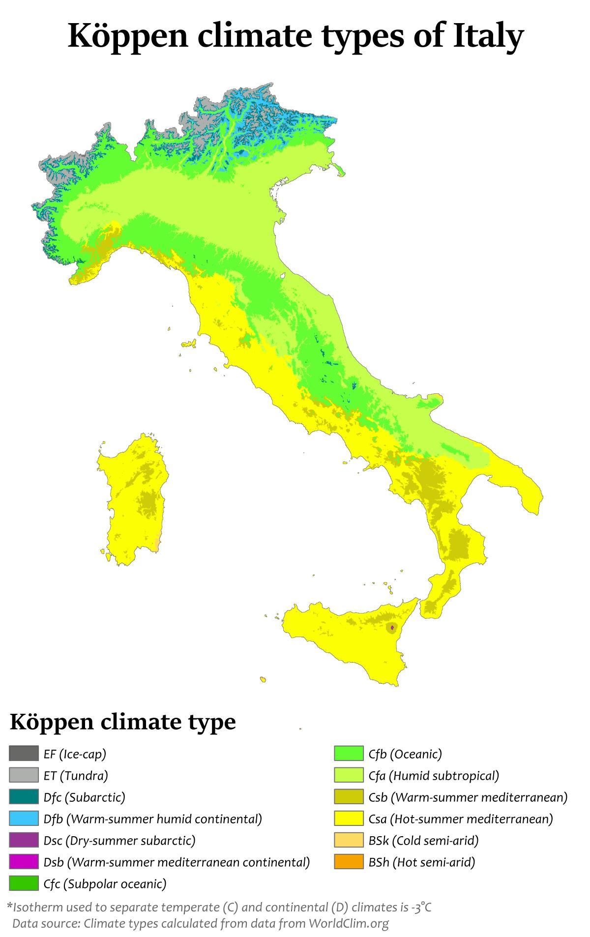 Italien Klima-map - Karte von Italien-Klima (Europa Süd - Europa)